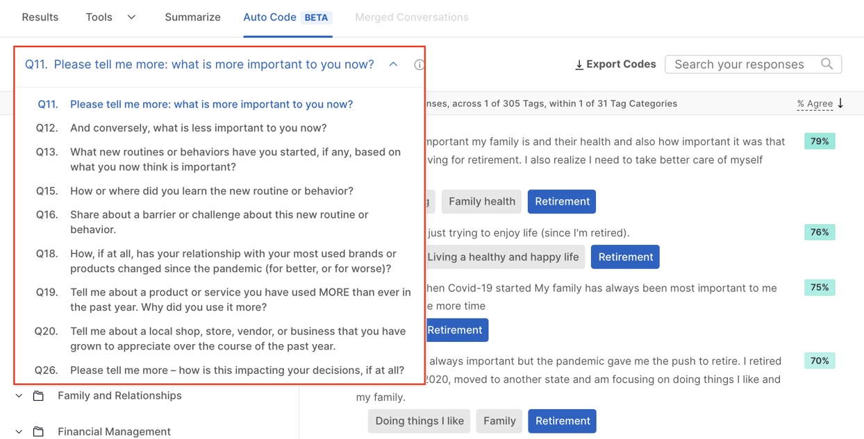 Auto Code: Automatically tag and organize themes from open-ended responses